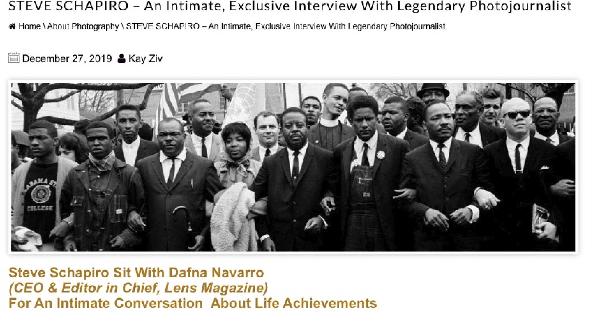 Steve Schapiro, An Intimate, Exclusive interview with Legendary ...